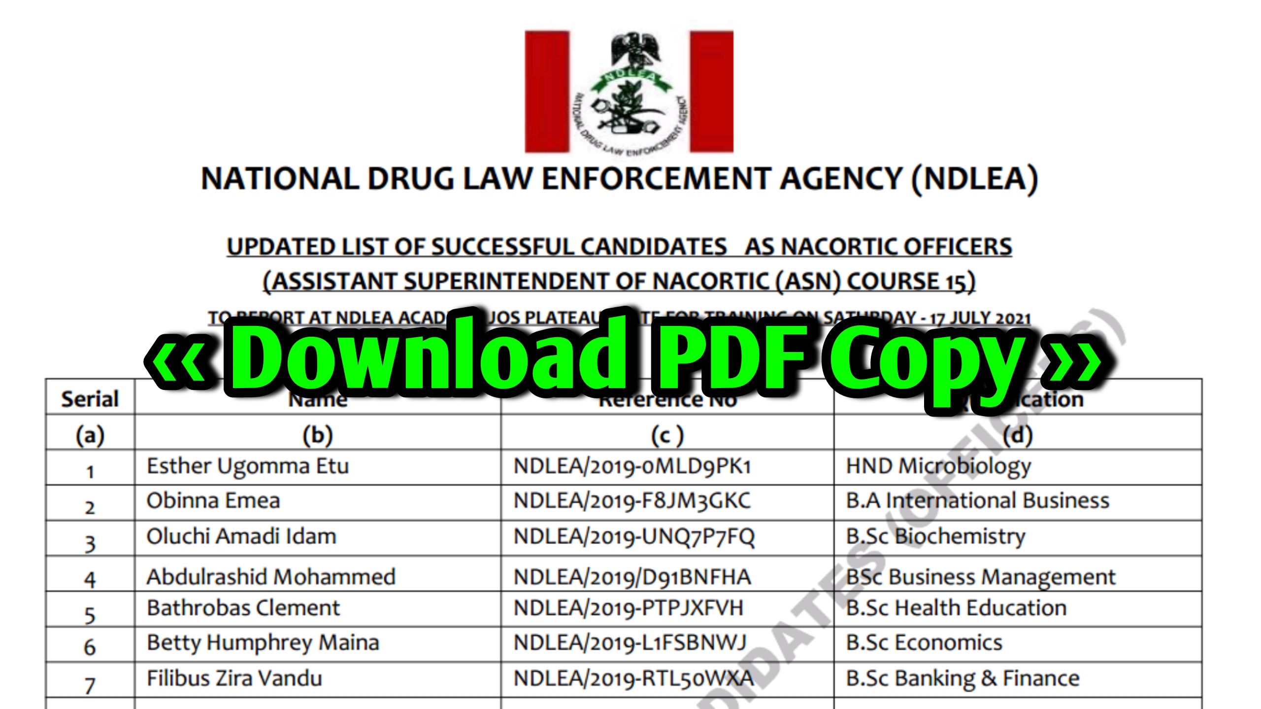 PDF Copy of NDLEA Final List of Successful Candidates PDF Copy of NDLEA Final List of Successful Candidates