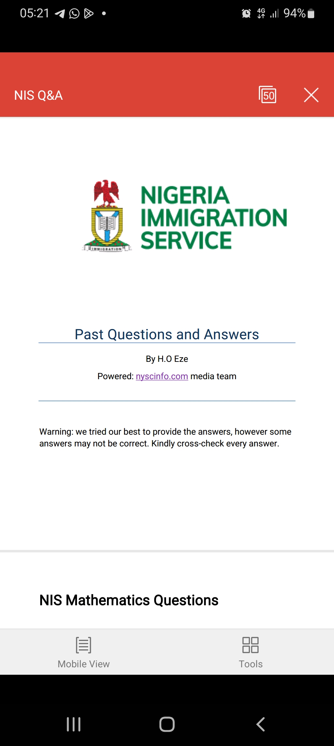 NIS Past Questions and Answers PDF Free Download – Nyscinfo